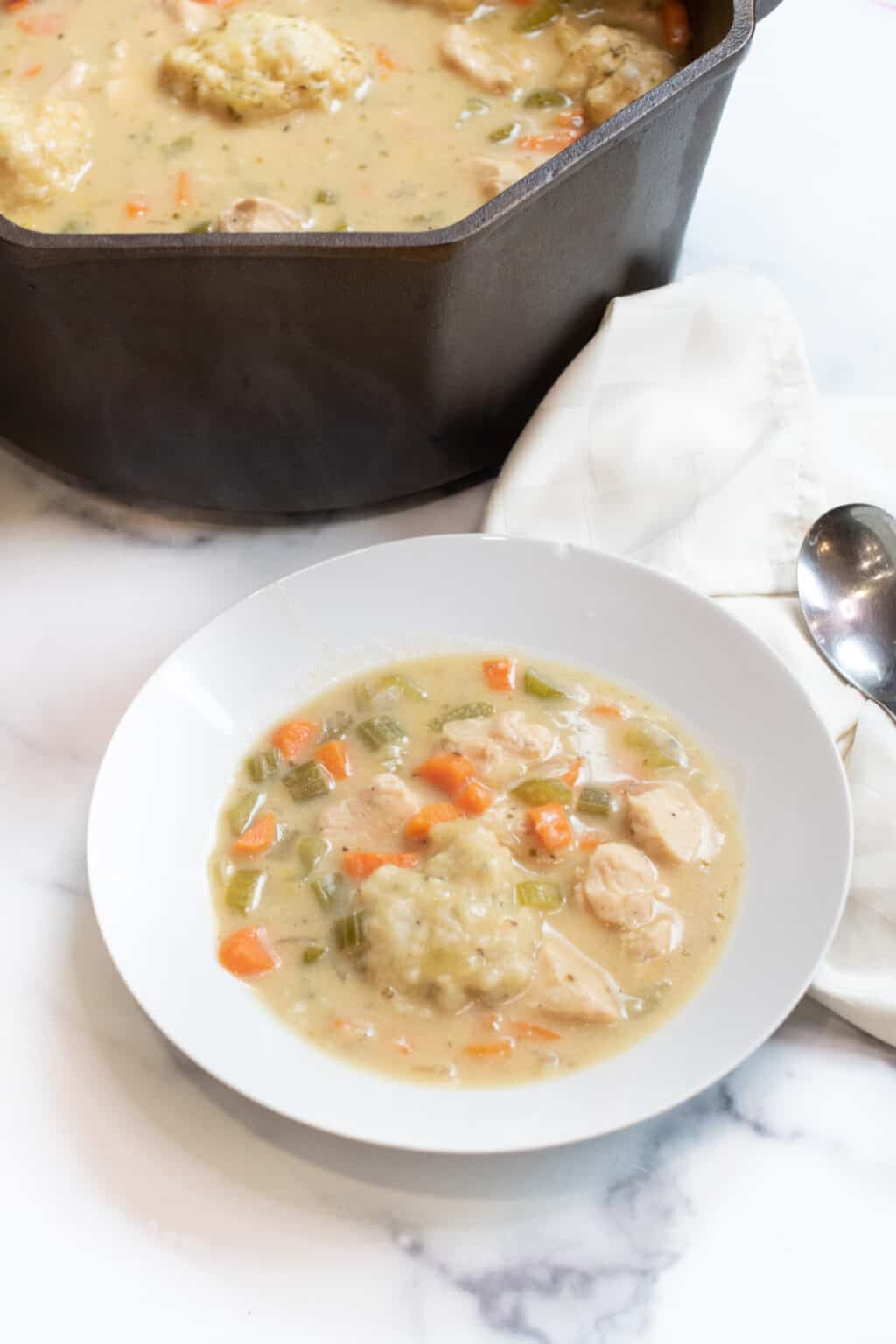 Dutch Oven Chicken and Dumplings Soup - Served From Scratch